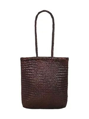 ST. AGNI Woven Leather Tote Bag - Chocolate