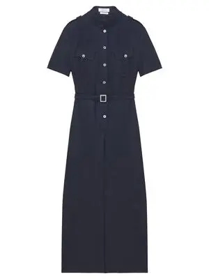 Alexander McQueen Wool Gabardine Uniform Midi Dress - Indigo