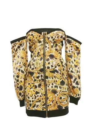 Moschino X H&m Chain-print Off-shoulder Mini Dress - Gold