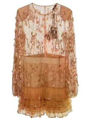 Elisabetta Franchi Embroidered Tulle Dress - Neutrals