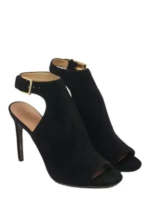 Tory Burch Brittania Suede Heeled Sandals - Black