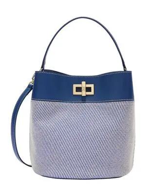 Furla Small Bicolour Canvas And Smooth Calfskin Leather Bucket Bag - Blue