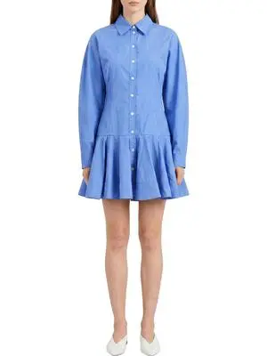 GANNI Organic Cotton Mini Shirt Dress With Long Sleeves - Marine