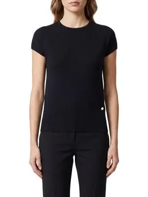 Balmain Crewneck Wool-blend Knit Top With Short Sleeves - Black