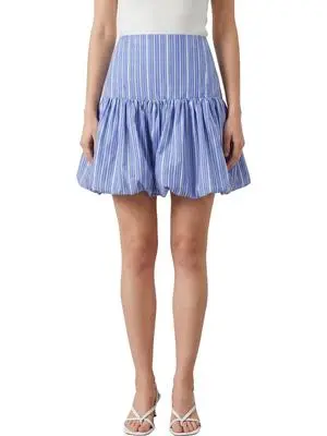 GANNI Ganni High-Waisted Striped Cotton A-Line Mini Skirt With Logo Navy