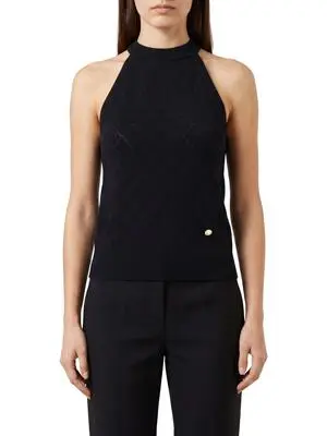 Balmain Halter Neck Knitted Top In Pure Merino Wool - Black