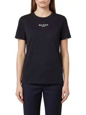 Balmain Balmain Slim Fit Contrasting Logo Cotton T-Shirt Black