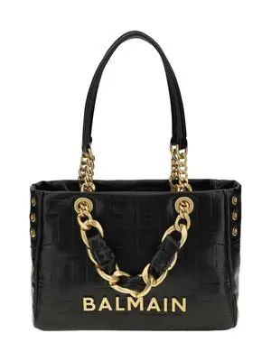 BALMAIN Balmain 1945 Soft Calfskin Leather Tote With PB Labyrinth Monogram
