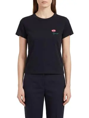 Kenzo Slim Fit Contrasting Logo Cotton T-shirt - Black