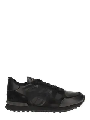 Valentino Garavani Rockrunner Camouflage Leather And Suede Sneakers - Black