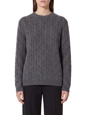 Valentino Garavani Valentino Slim Fit Crewneck Jumper In Pure Virgin Wool Grey