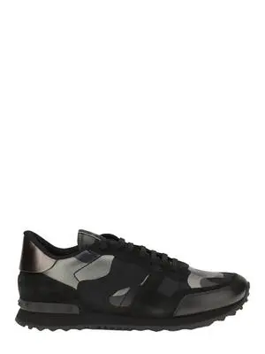 Valentino Garavani Rockrunner Low-top Trainers In Leather And Suede With Camouflage Pattern - Black