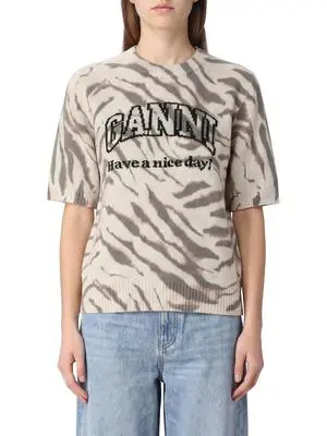 GANNI Zebra-print Short-sleeve Wool Jumper - Multicolor