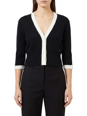 Valentino Garavani Slim Fit Cotton Cardigan With V-neck And Contrast Trim - Black