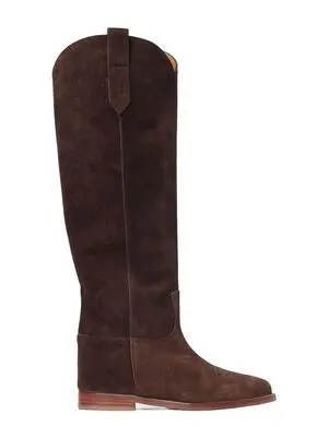 VIA ROMA 15 Suede Calfskin Knee-high Wedge Boots - Brown