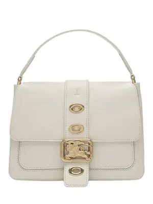 Burberry Rider Handbag In Smooth Lambskin With Ekd Logo - Ivory