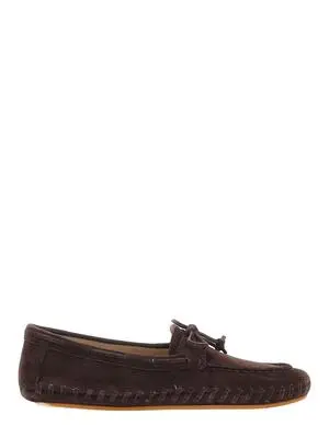 Le Monde Beryl Suede Driver Loafers With Woven Straps - Brown