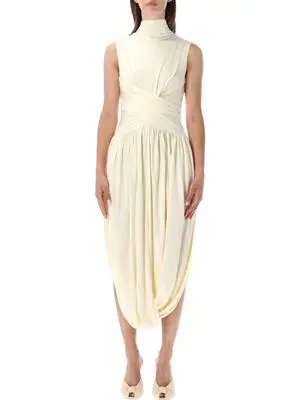 SELF-PORTRAIT Self-Portrait Asymmetrical Draped Stretch-Viscose Midi Dress