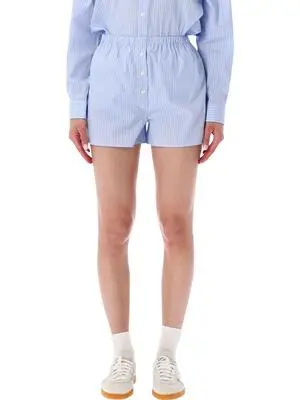 SPORTY & RICH Contrast Logo Cotton Jogging Shorts - Blue