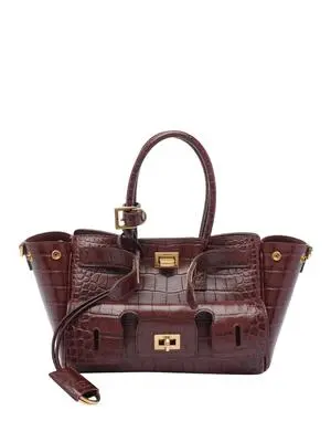 Balenciaga Bel Air Mini Handbag In Croc-embossed Calfskin - Red