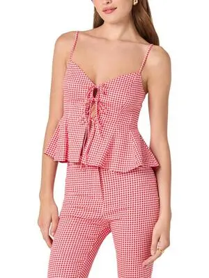 Astr The Label Alma Stretch Cotton Gingham Top - Red Gingham