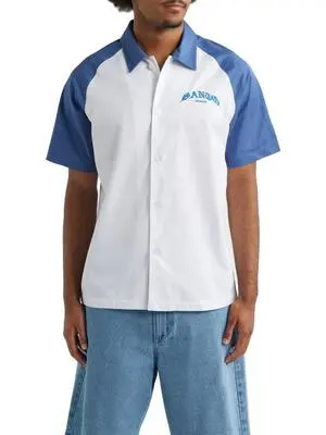 SANTO STUDIO 888 Raglan Short Sleeve Cotton Button-up Shirt - White