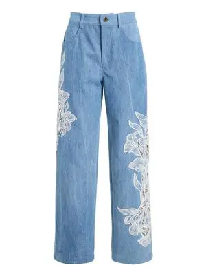 OSCAR DE LA RENTA Oscar De La Renta Embroidered Denim Straight-Leg Jeans