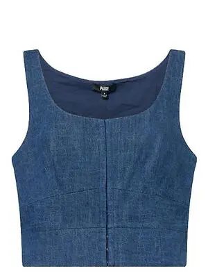 Paige Carra Cotton And Linen Blend Denim Top - Tidepool