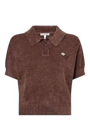 THE COUTURE CLUB Logo-embroidered Cropped Stretch-knit Top - Chocolate