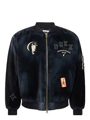 DUKE + DEXTER Cotton-velvet Patchwork Bomber Jacket - Black