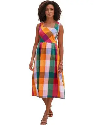 YUMI Seersucker Cotton Midi Sun Dress - Multi