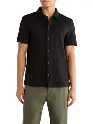 Vince Cotton Blend Pointelle Button-up Shirt - Black