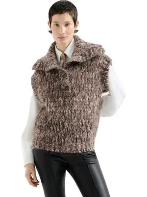 Brunello Cucinelli Malfilé Mohair Turtleneck Sweater Vest - Bark