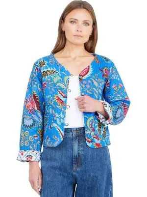 YUMI Reversible Quilted Cotton Jacket With Floral Print - Blue