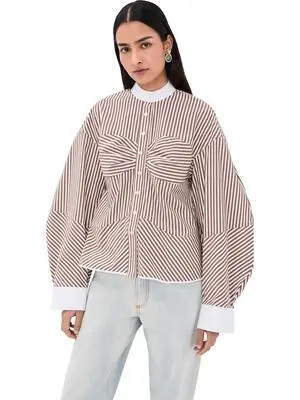 KIKA VARGAS Rigoberta Striped Poplin Shirt - Brown