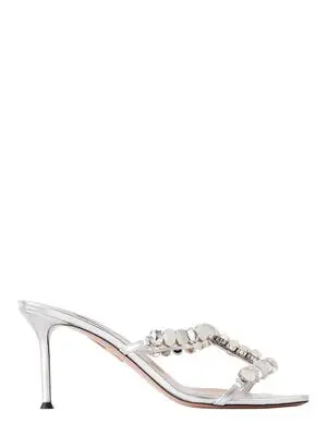 AQUAZZURA Mystic Stone 75 Embellished Mules - Silver
