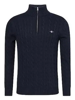 Gant Cable Knit Half-zip Jumper - Evening Blue
