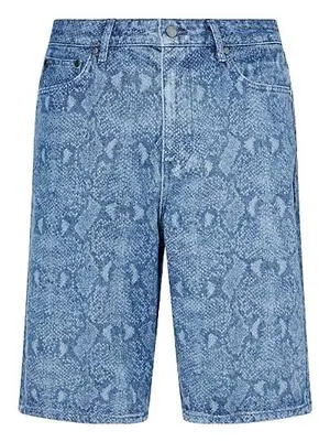 DAILY PAPER Snake Print Straight-leg Denim Shorts - Blue