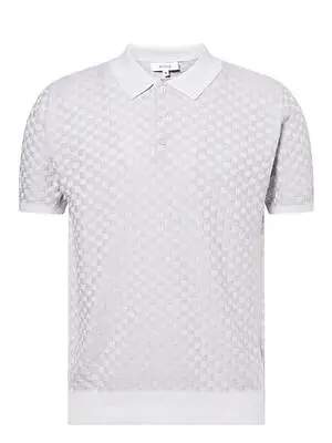 ARNE Checkerboard Contrast Knitted Polo Top - Mid Grey
