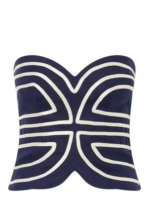 ANDRES OTALORA Serengeti Embroidered Strapless Sweetheart Neckline Top - Blue
