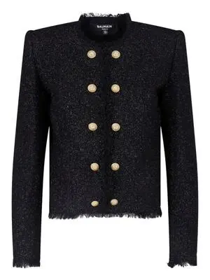 Balmain Virgin Wool Button Jacket - Black