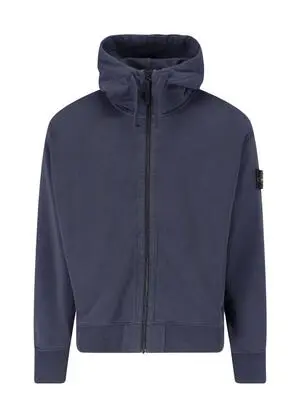 Stone Island Hooded Sweatshirt With Zip Closure - Blue