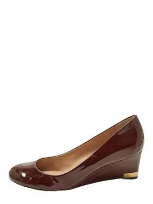 TORY BURCH Tory Burch Burgundy Leather Wedge Pumps