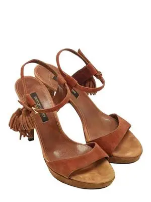 SERGIO ROSSI Suede Tassel Heeled Sandals - Brown