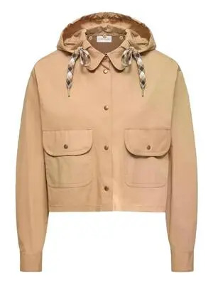 Moncler Cotton Blend Hooded Shirt Jacket - Neutrals