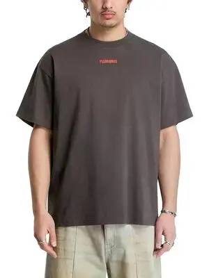 PLEASURES Logo-print Drop-shoulder T-shirt - Grey
