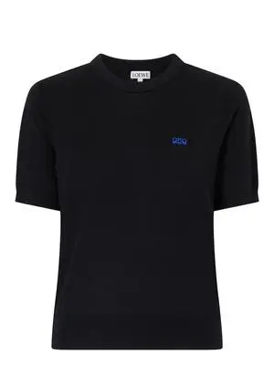 Loewe Anagram Embroidered Short Sleeve Sweater - Black