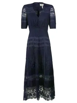 Saloni Lea Lace Panel Dress - Blue