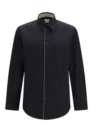 Burberry Cotton Hirt With Check Trim - Black