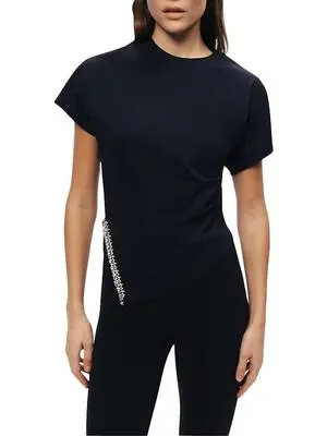 NOCTURNE Embellished Asymmetric T-shirt - Black
